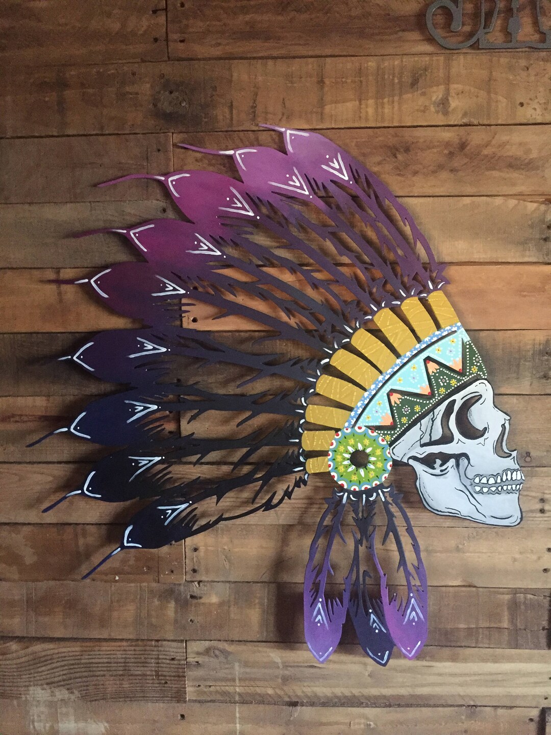 Chief Headdress - Tribal - Bohemian - Hand Painted - Purple With White ...