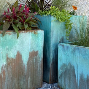 Turquoise Outdoor Planter - Modern Metal Planter - Large With Drainage ...