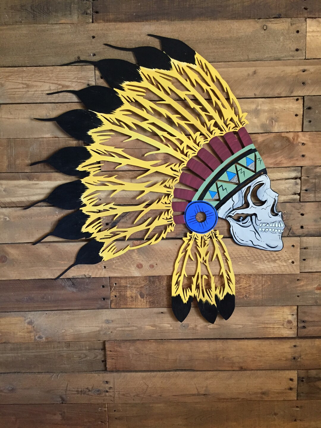 Chief Headdress - Tribal - Bohemian - Hand Painted - Yellow and Black ...