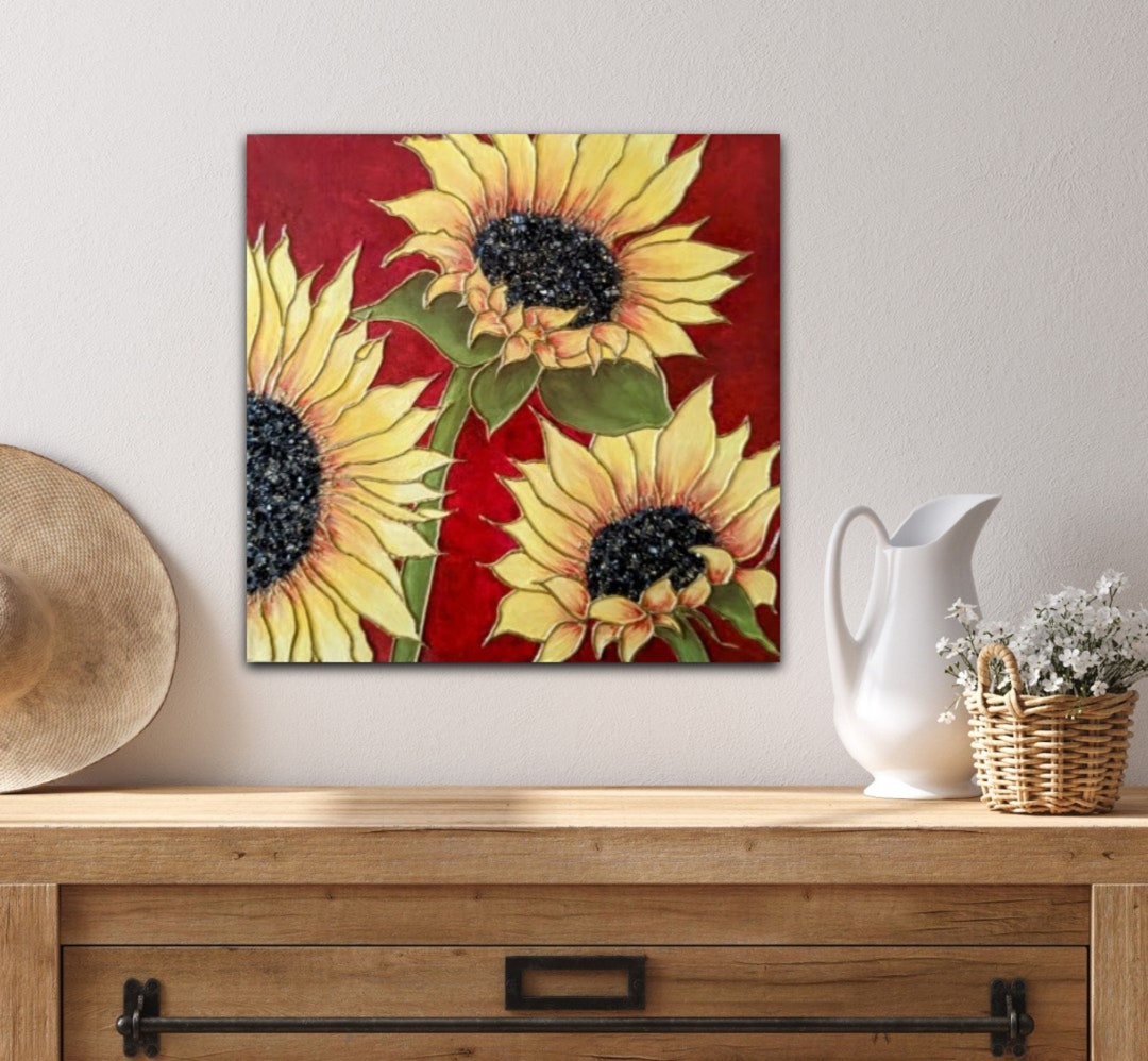 Resin Epoxy Sunflower Painting, Sculpted Resin Painting, Textured Resin ...