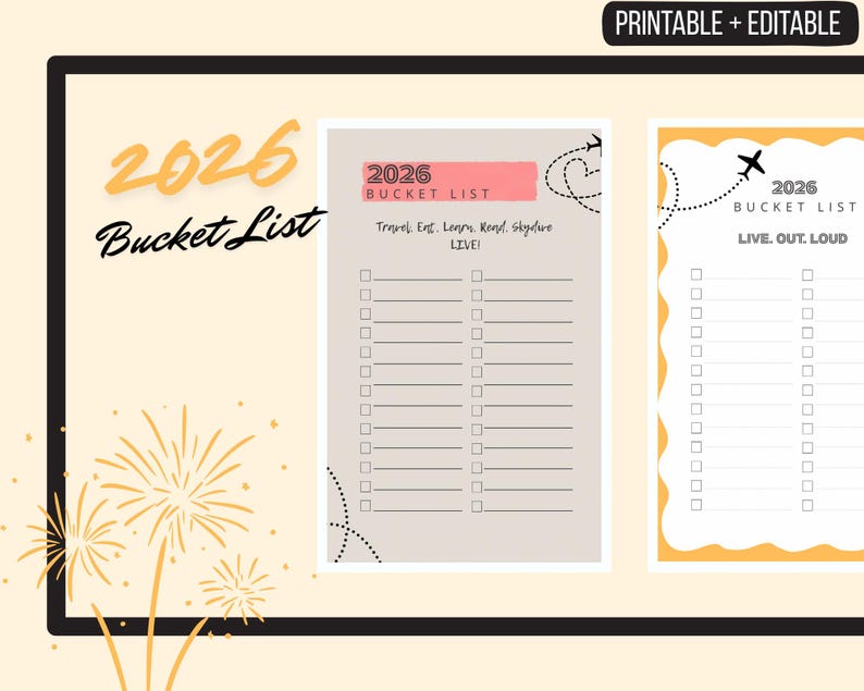 2026 Bucket List : Printable, Editable | + Bonus New Years Resolutions ...