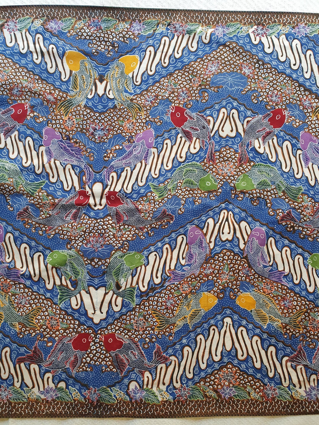 Indonesian Batik Tulis Parang Koi Fish Pond in Blue Asian Art - Etsy
