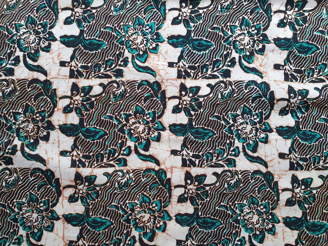 Indonesian batik fabric cap, Javanese black floral stamped fabric ...