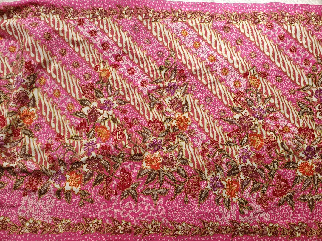 Indonesian Batik Sarong or Kebaya Skirt, Pink Floral and Parang Lereng ...