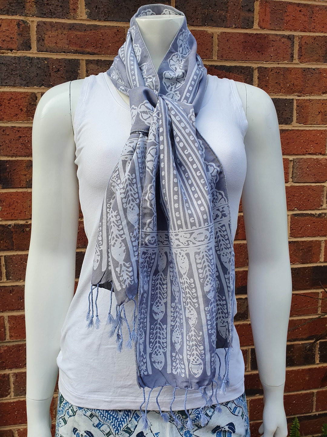 Batik Scarf Indonesian-javanese Style With Floral and Geometric Design ...