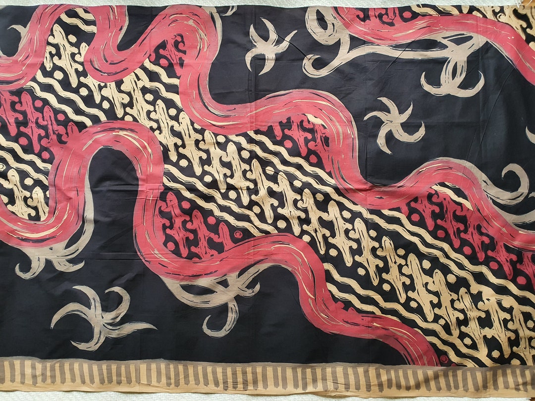 Modern Batik Parang Inspired, Abstract Hand Printed Fabric Red Black ...