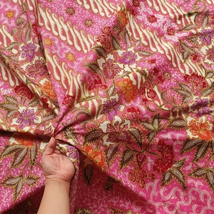 Indonesian Batik Sarong or Kebaya Skirt, Pink Floral and Parang Lereng ...