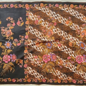 Indonesian Batik Fabric Kebaya Encim, Sarong Parang Floral Black Sogan ...