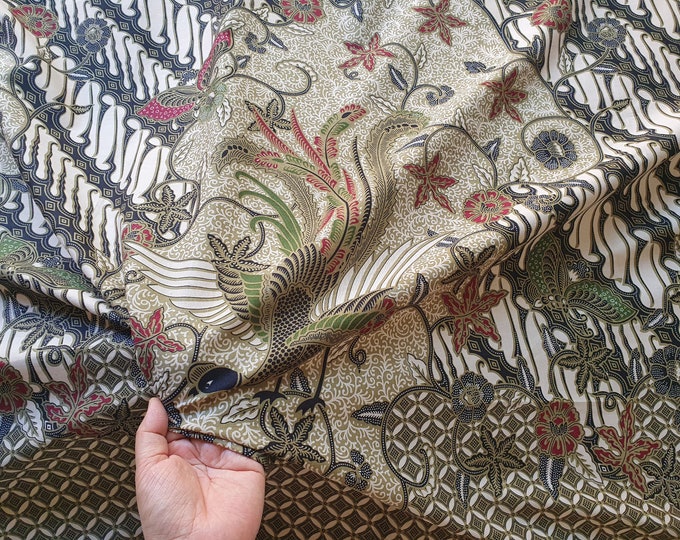 Indonesian Batik Fabric, Traditional Javanese Batik Bird and Floral ...