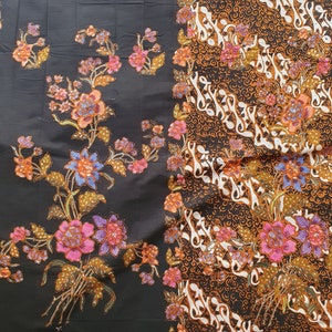 Indonesian Batik Fabric Kebaya Encim, Sarong Parang Floral Black Sogan ...