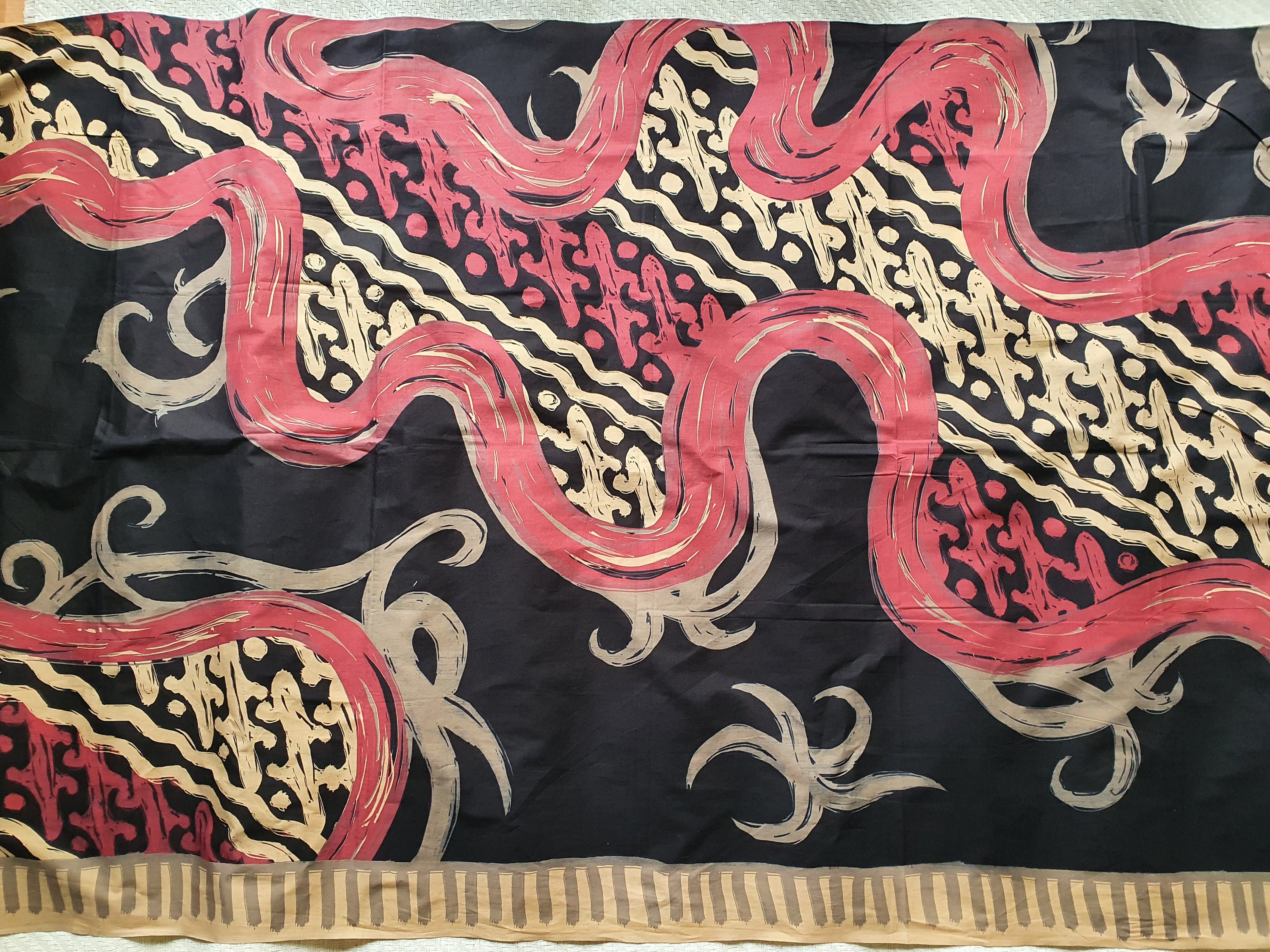 Modern Batik Parang Inspired, Abstract Hand Printed Fabric Red Black ...