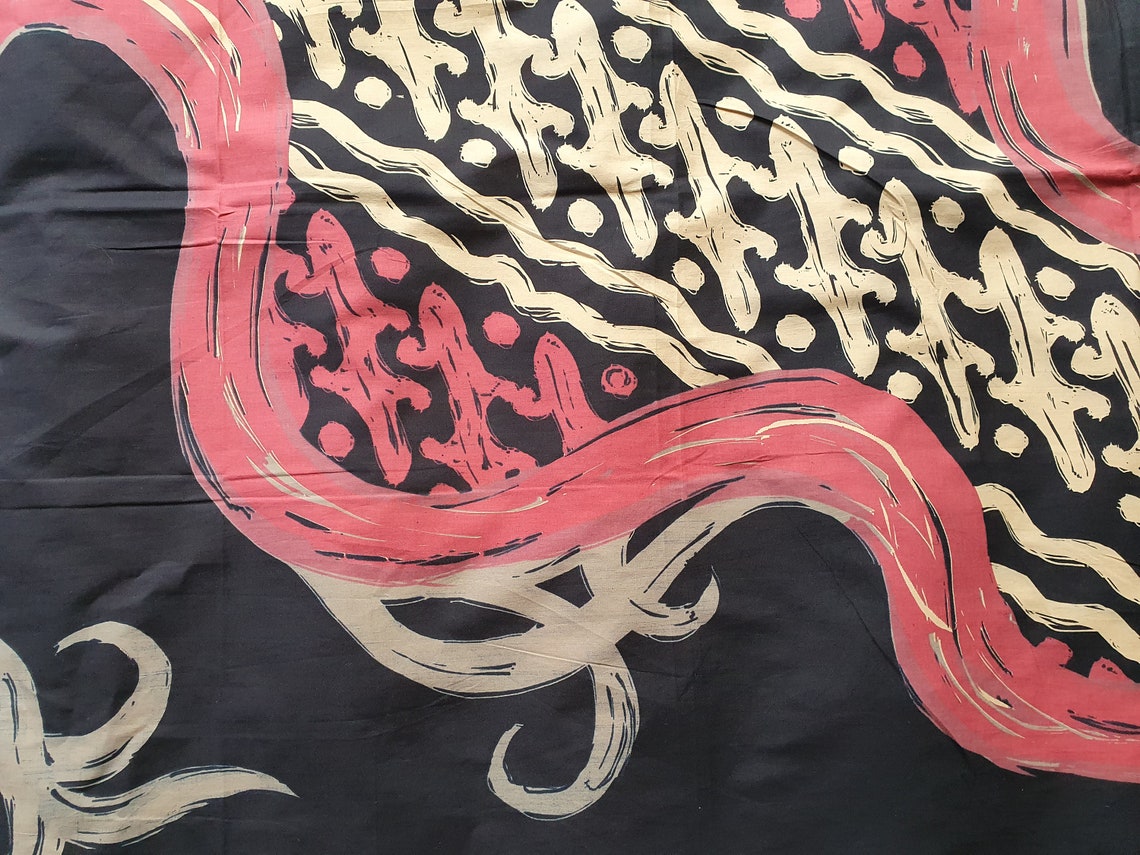 Modern Batik Parang Inspired, Abstract Hand Printed Fabric Red Black ...