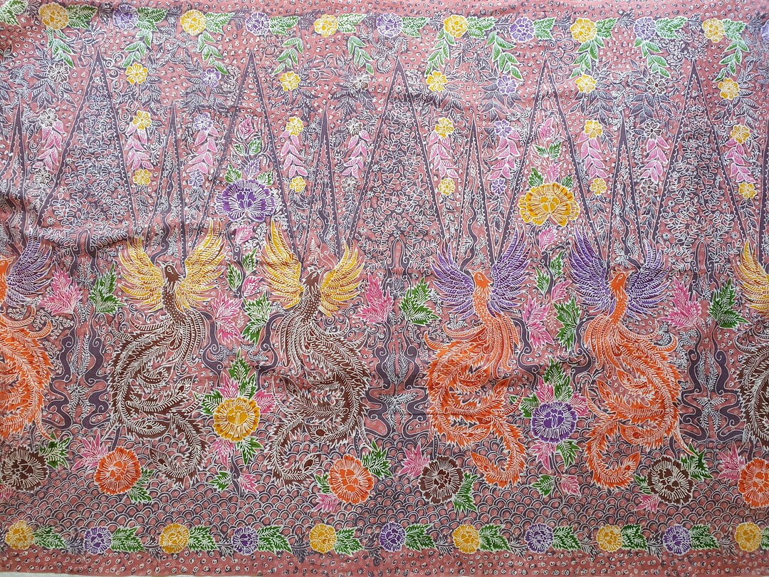 Indonesian Batik Fabric, Pale Salmon Pink and Purple Phoenix Batik for ...