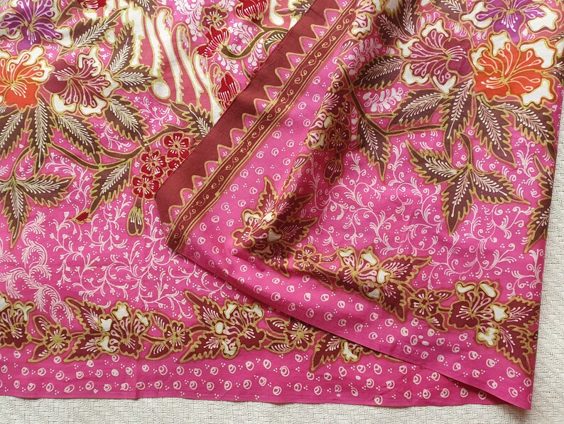 Indonesian Batik Sarong or Kebaya Skirt, Pink Floral and Parang Lereng ...