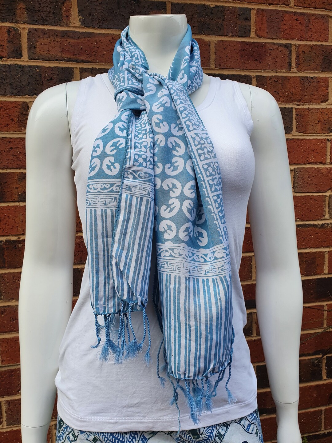 Batik Scarf Indonesian-javanese Style With Floral and Geometric Design ...