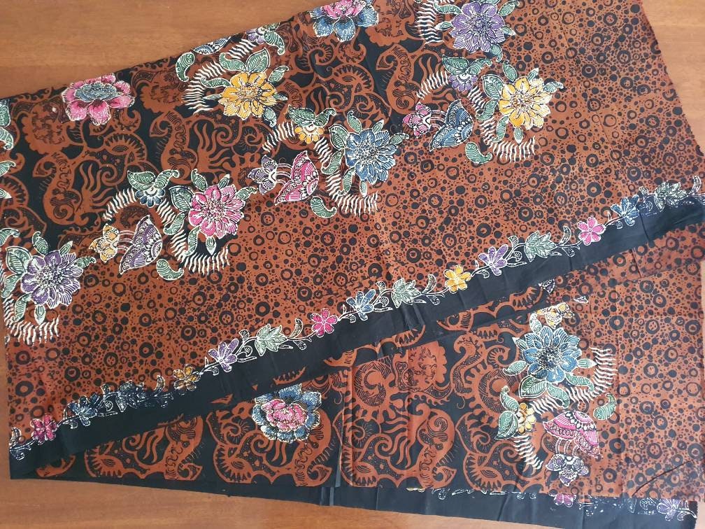Javanese Batik Cap, Indonesian Floral Block Stamped Fabric, Boho Sarong ...
