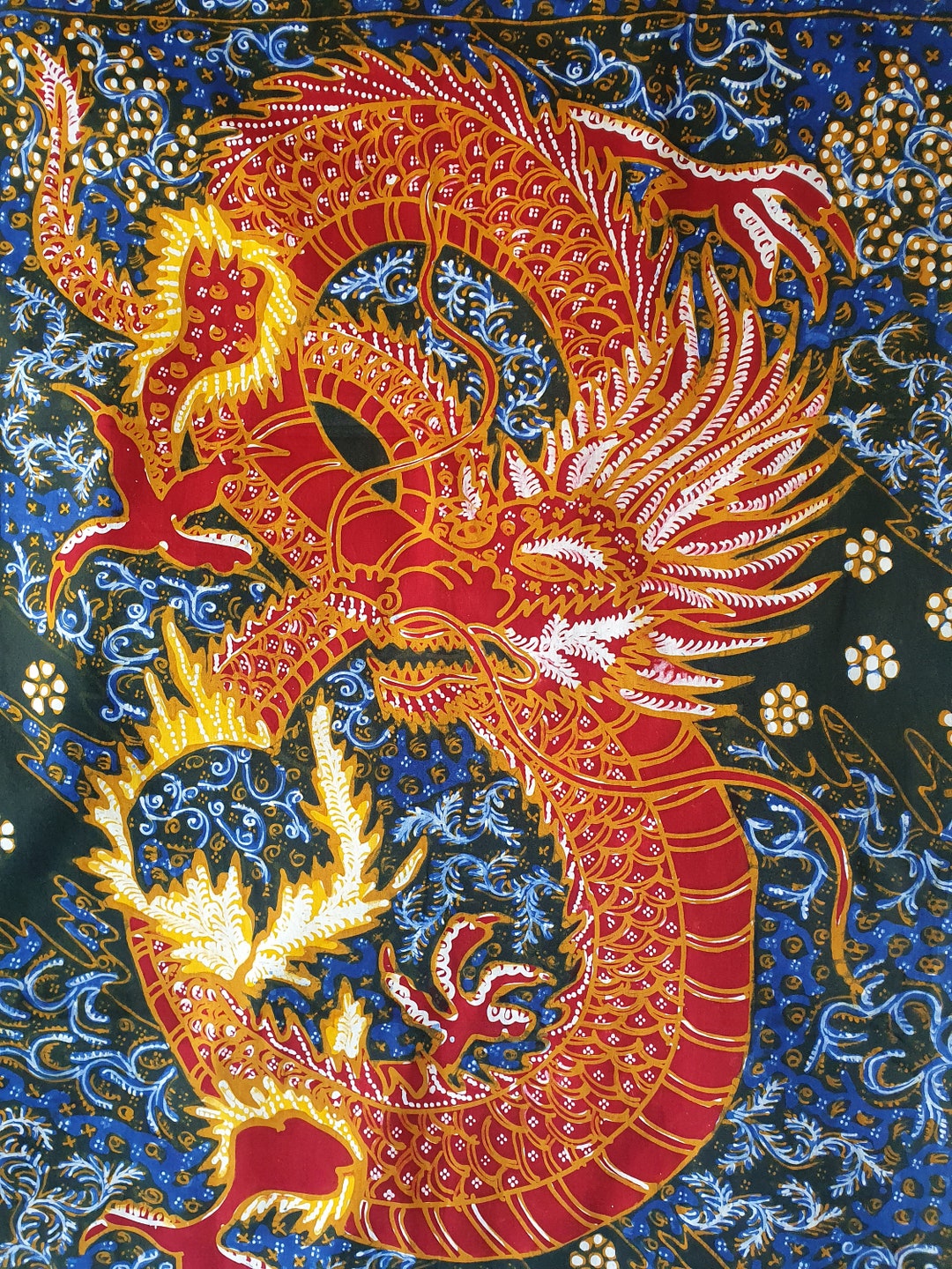 Indonesian Batik Hand Drawn on Cotton-silk Blend Fabric for Shirts. Red ...