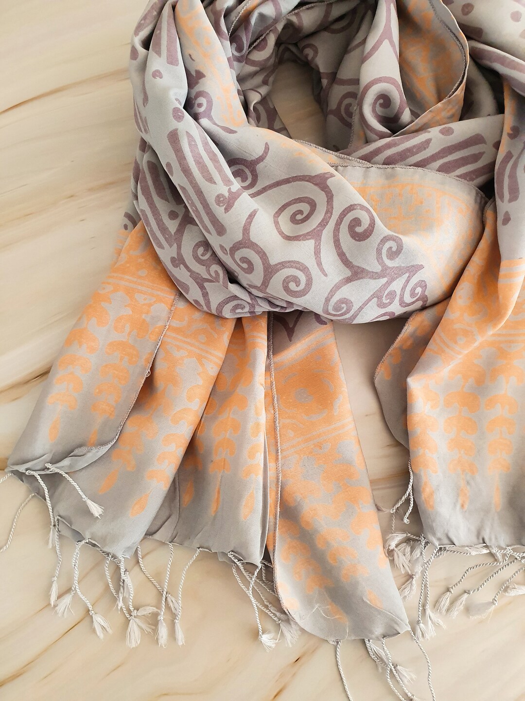 Art Silk Asian Boho Shawl, Batik Scarf Indonesian-javanese Wayang Style ...