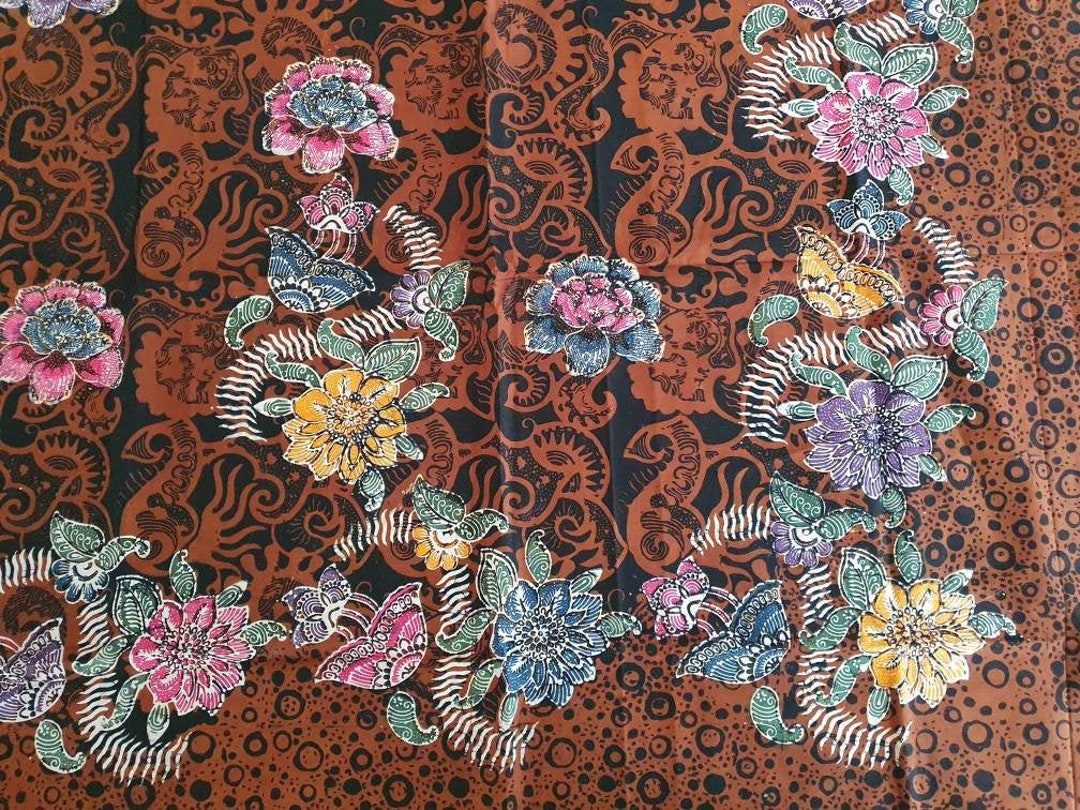 Javanese Batik Cap, Indonesian Floral Block Stamped Fabric, Boho Sarong ...