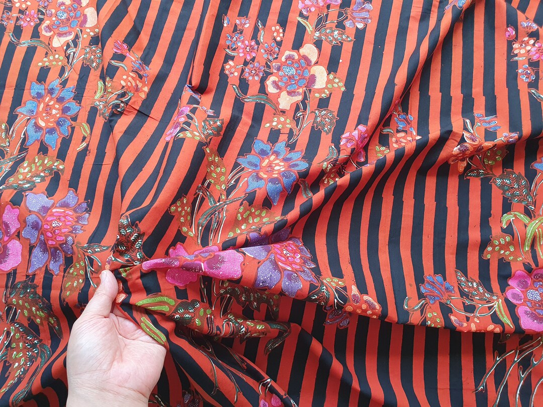 Javanese Batik Cap, Indonesian Floral Block Stamped Fabric, Boho Sarong ...