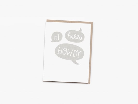 Hi hello howdy screen printed card single card | Etsy