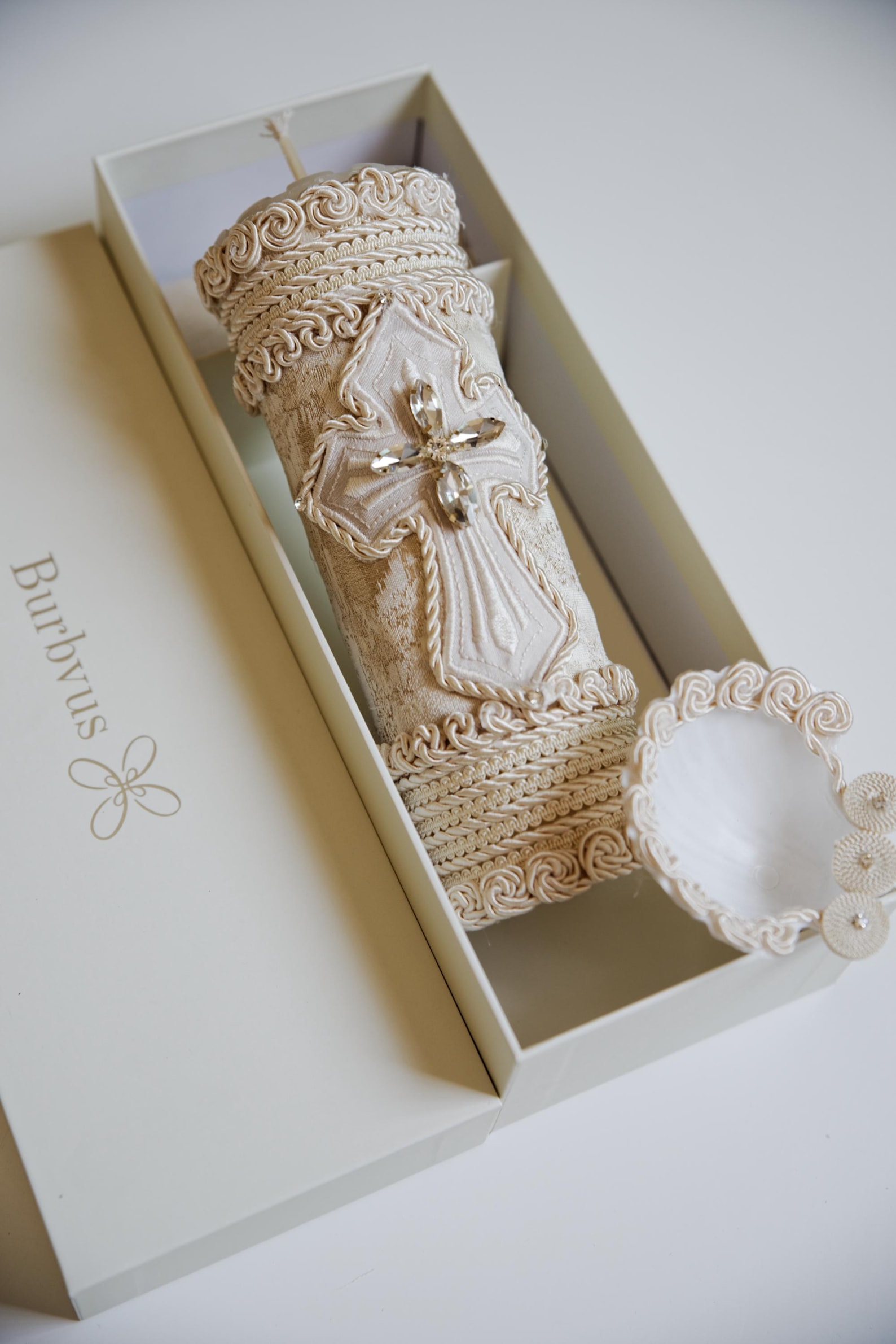 Handmade Baptism Candle Set #38 | Beige & Blue Christening Candle ...
