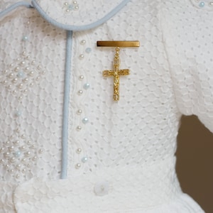 Gold Plated Baptism Bar Pin With Crusifix and Chain | Primera Comunion Cross Pin | Baptismal or ...