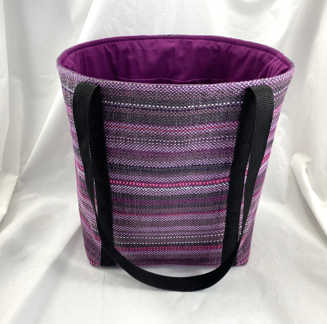 New-medium Tote Bag, Purple Stripes, Handmade, Handwoven, Purple Cotton ...