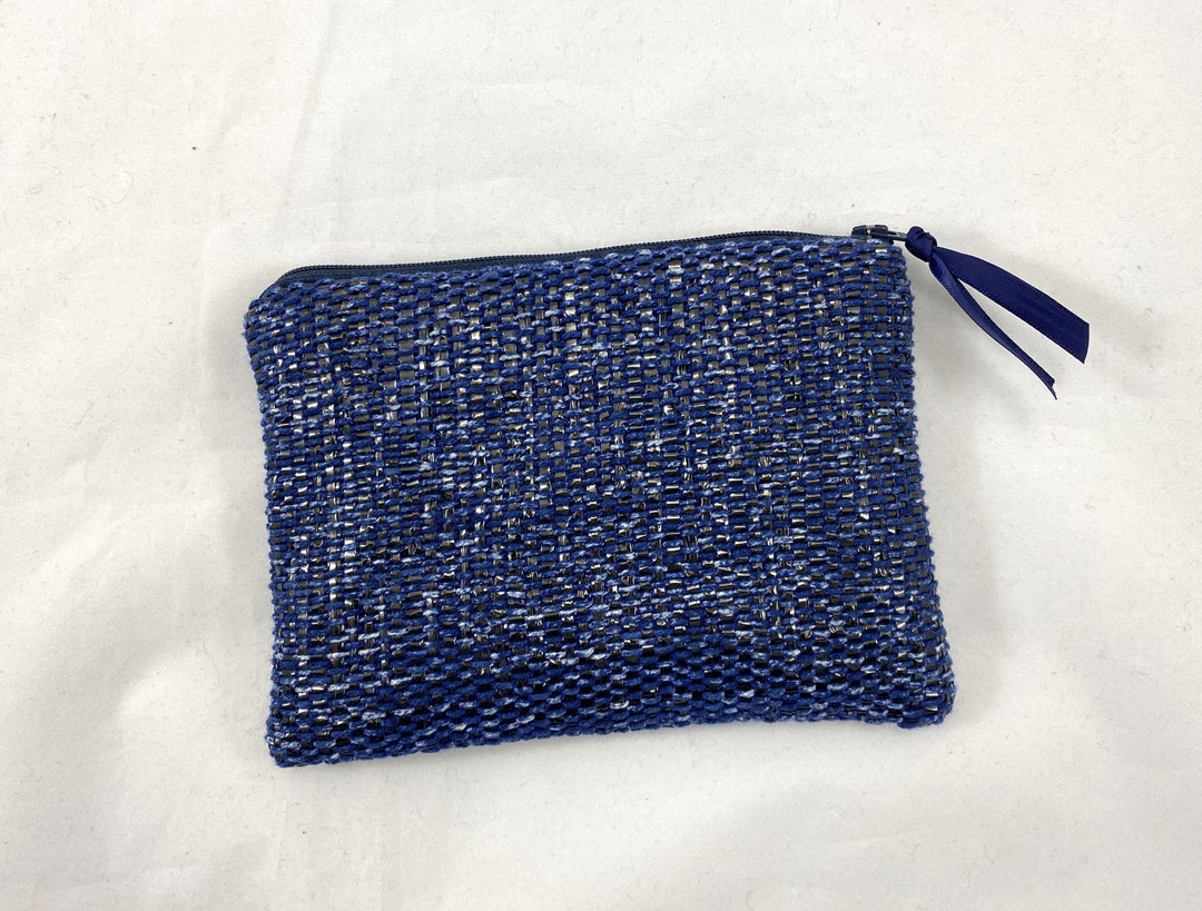 Blue Zip Pouch, White-speckled Blue Cotton Fabric, Handmade, Handwoven ...