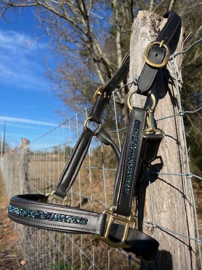 Custom Leather Horse Halter With Crystal Beads – Personalized ...