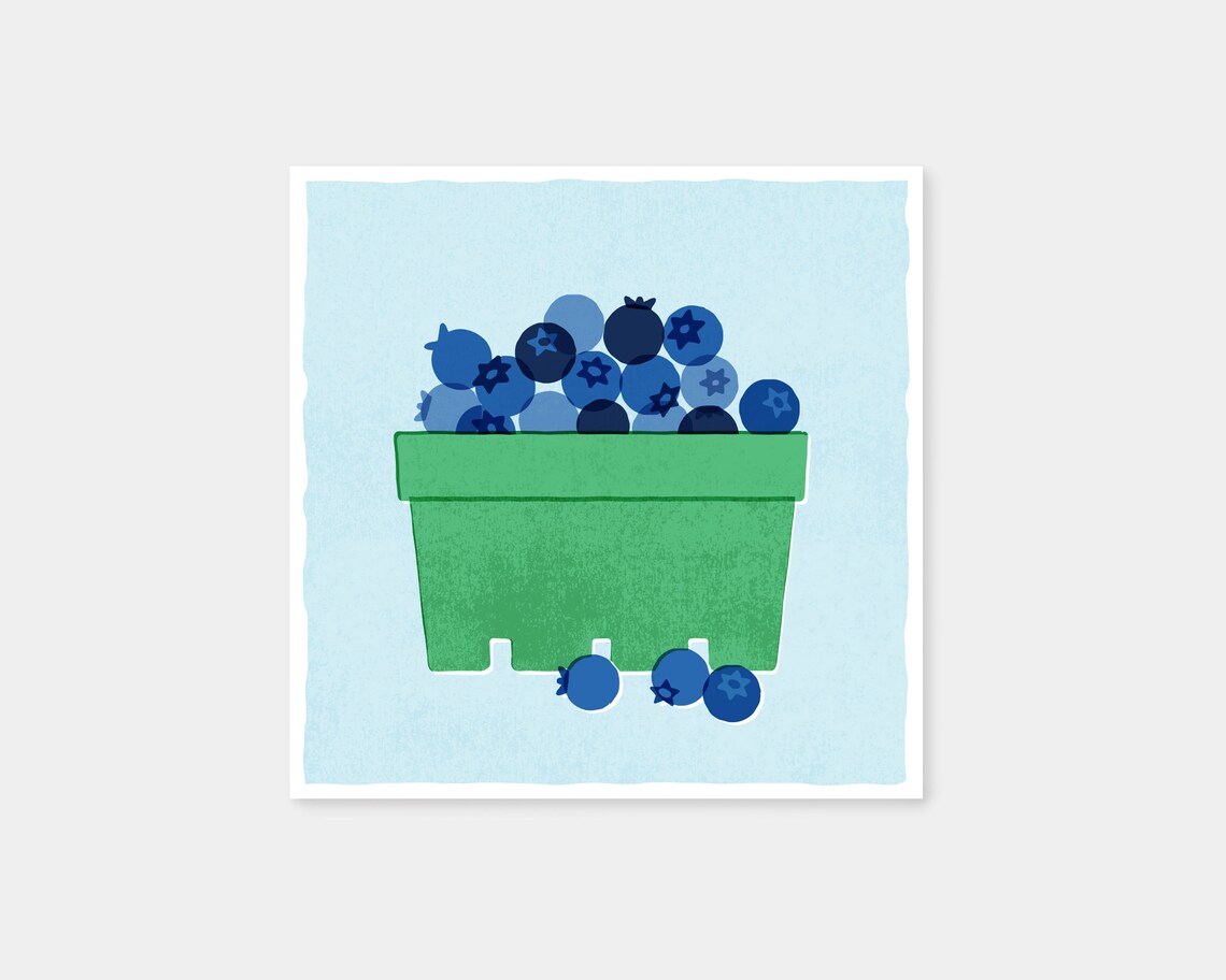Blueberries Kitchen Art Print Square Wall Art Illustration - Etsy