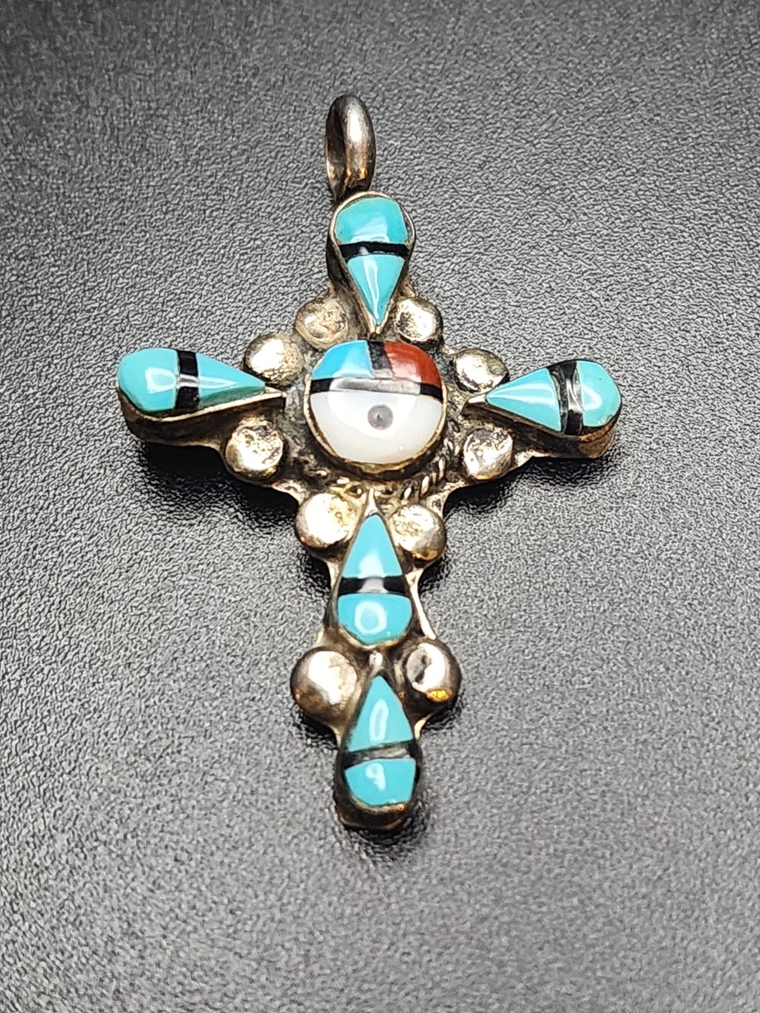Signed Zuni Inlay Cross Pendant - Etsy