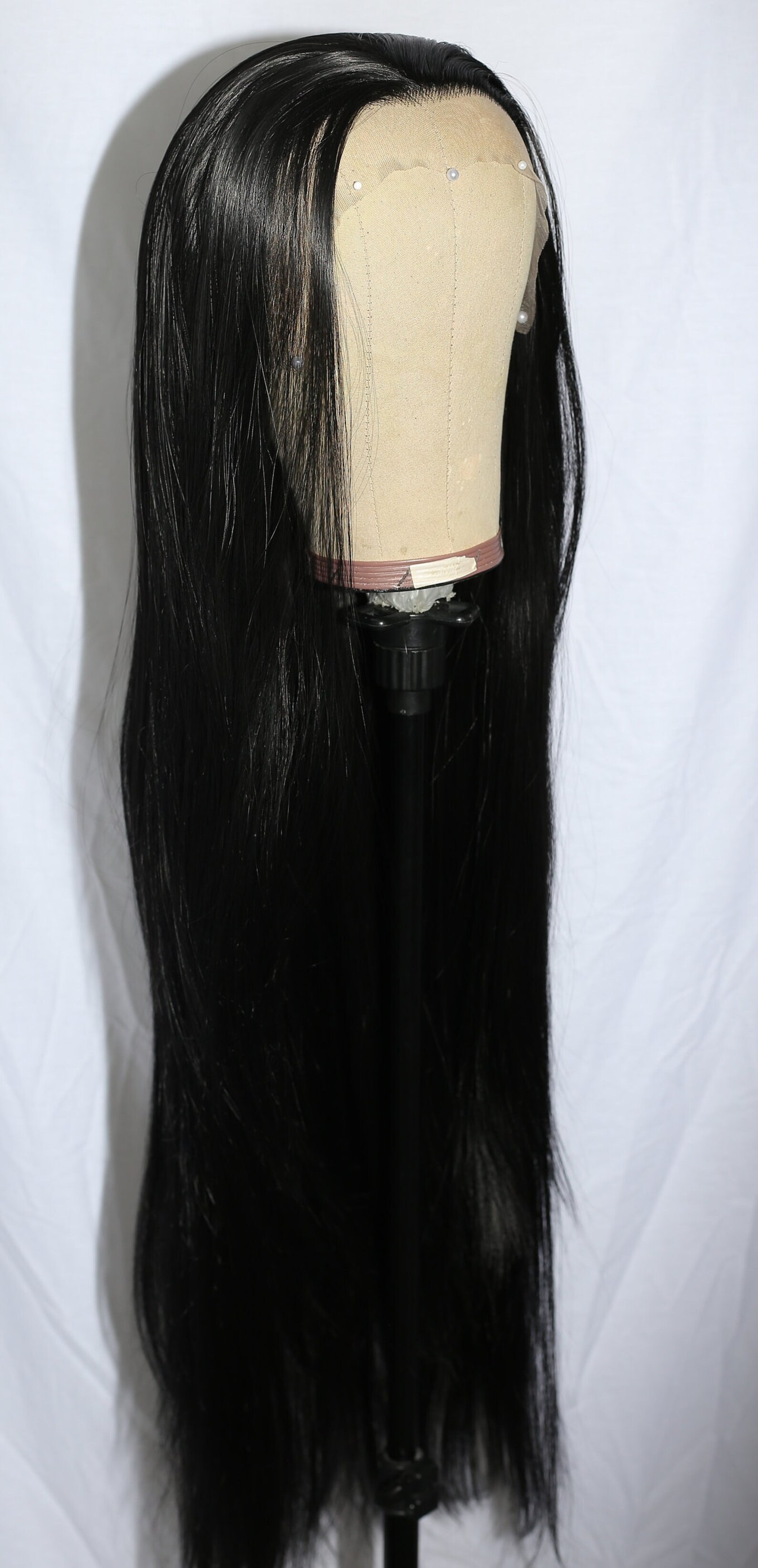 35 Inch Black Lace Front Wig: Custom Hairline, Long Synthetic Hair - Etsy