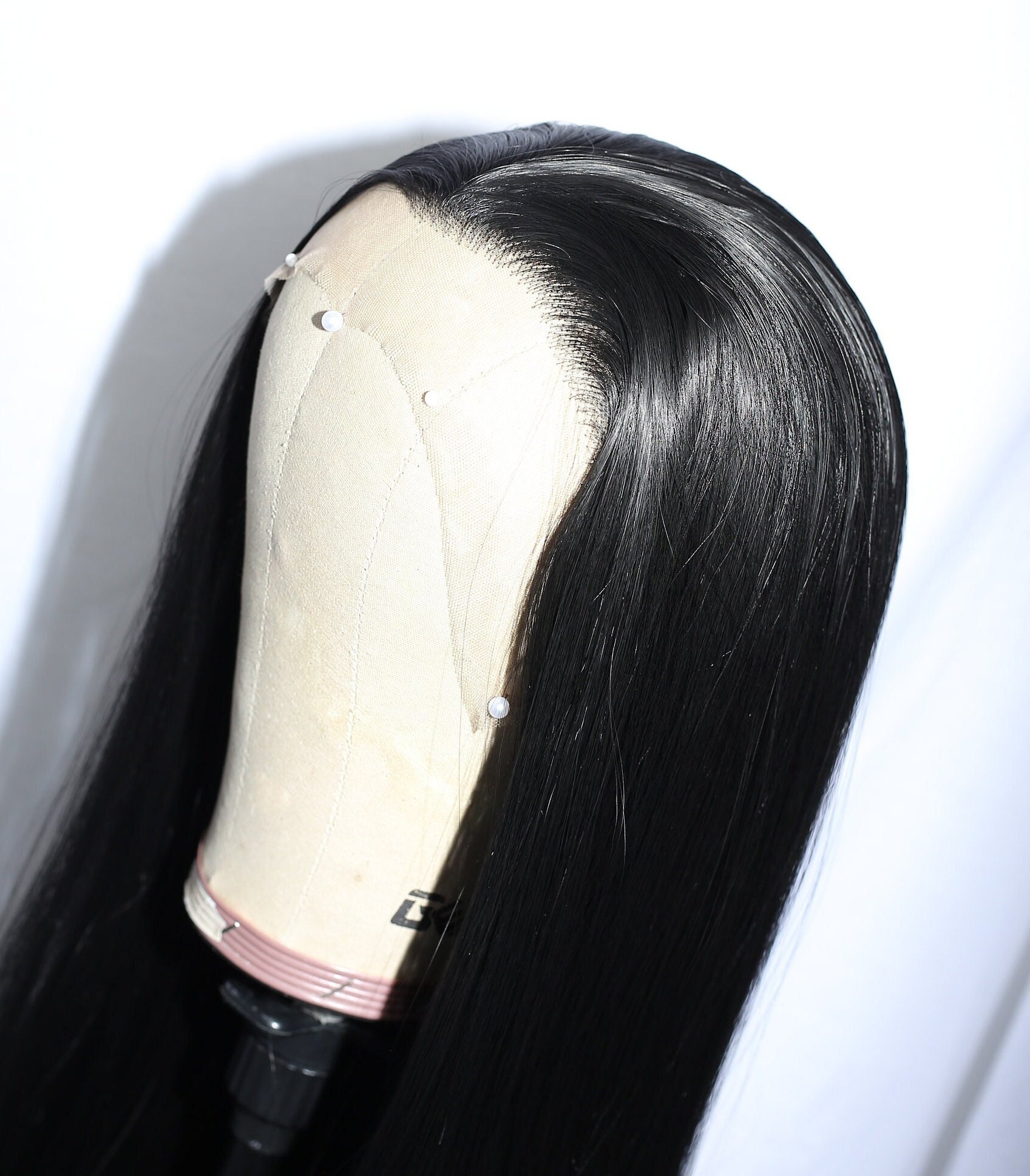 35 Inch Black Lace Front Wig: Custom Hairline, Long Synthetic Hair - Etsy