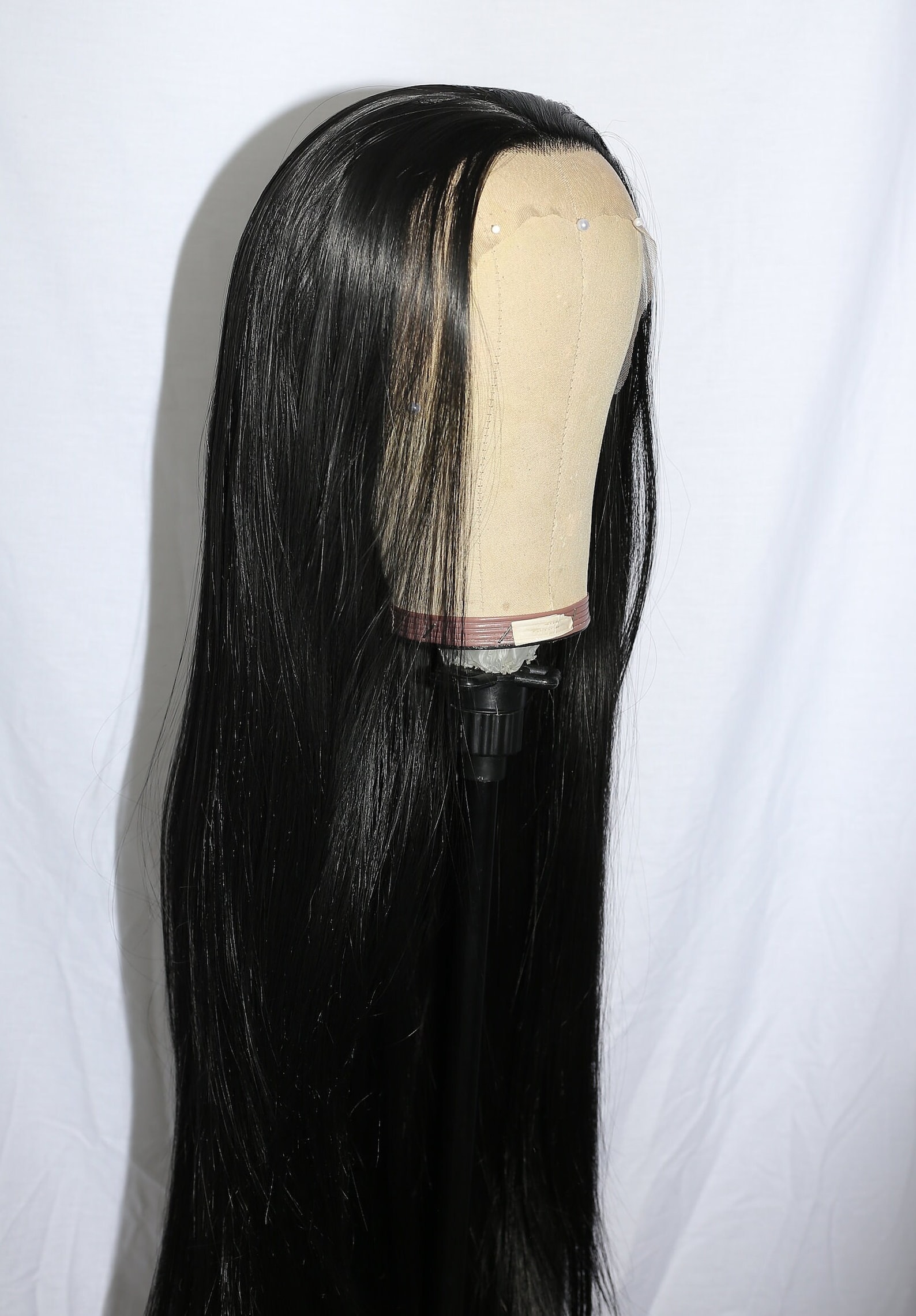 35 Inch Black Lace Front Wig: Custom Hairline, Long Synthetic Hair - Etsy