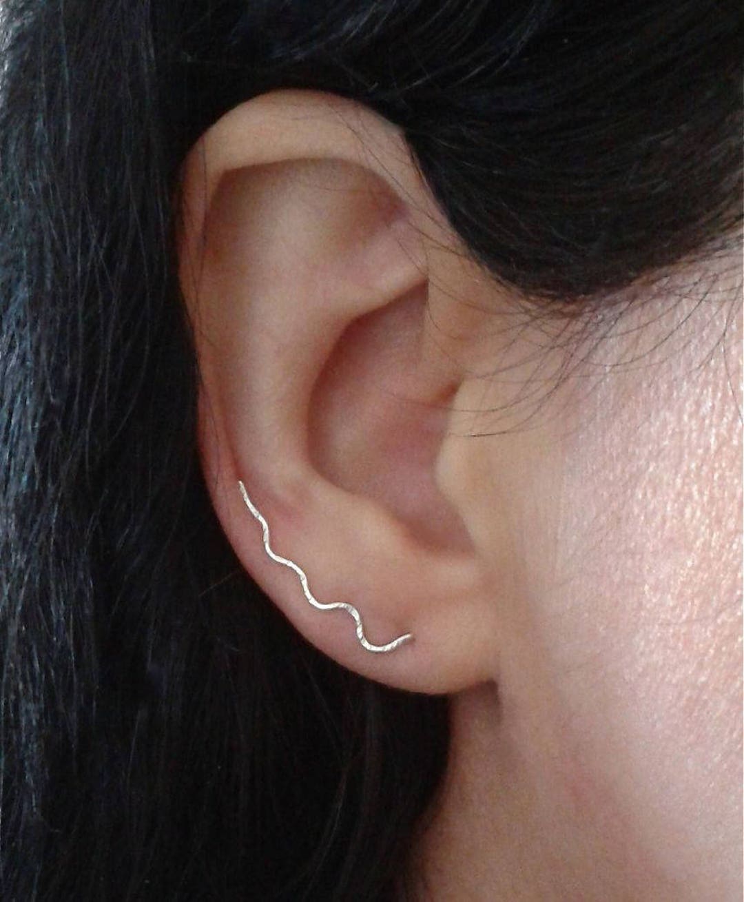 Long Ear Climbers, Wavy Hammered Ear Cuffs, Contemporary Minimalist ...