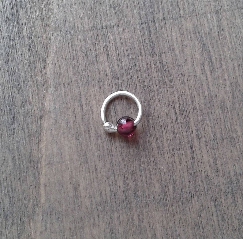 Tiny hoop with garnet cartilage earring 8 mm hoop beaded | Etsy