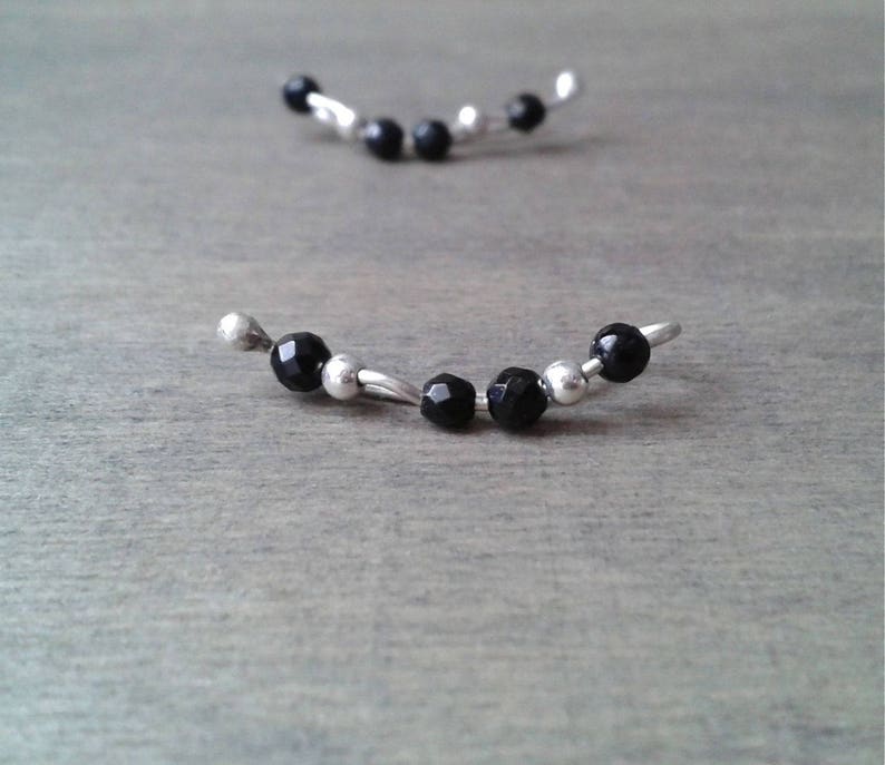 Black Ear Jackets Long Ear Climbers Onyx Earring Cuffs | Etsy