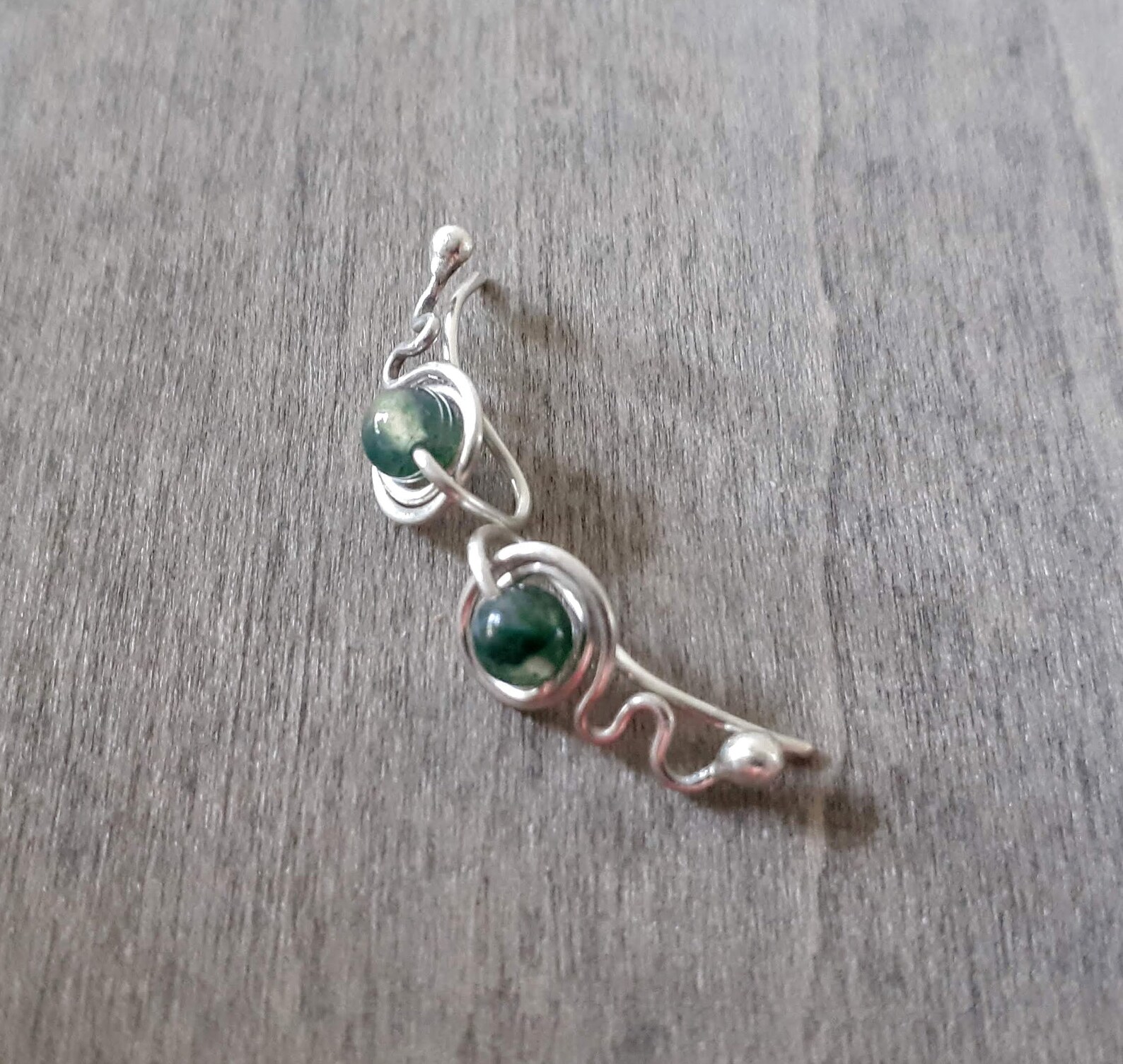 Green Ear Cuffs Silver Ear Climbers With Dark Green Stone - Etsy