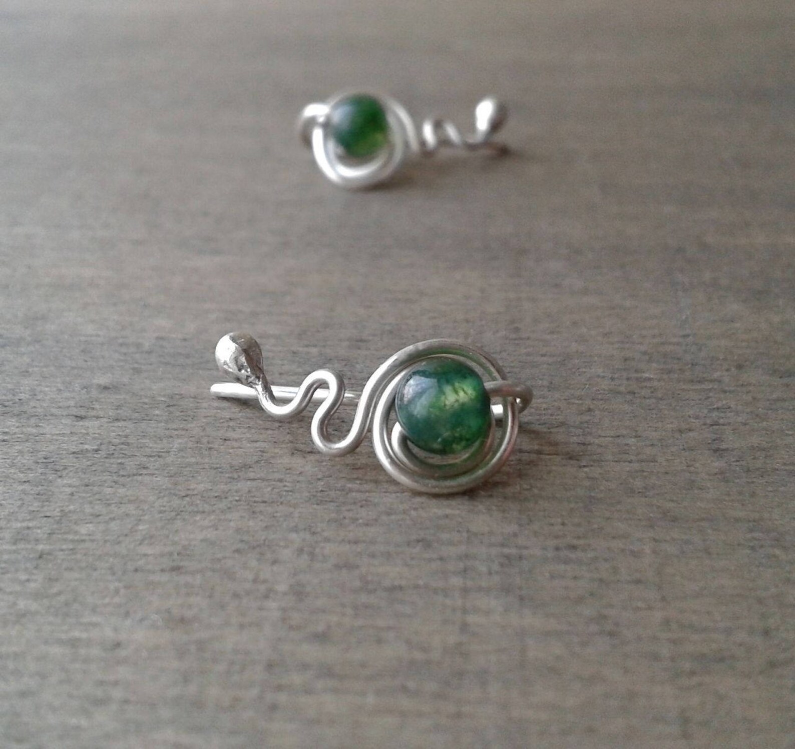 Green Ear Cuffs Silver Ear Climbers With Dark Green Stone | Etsy