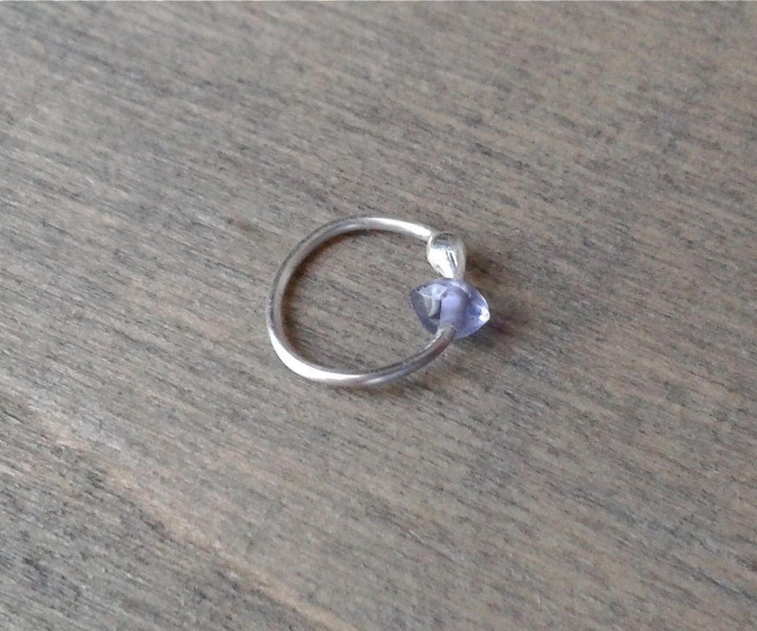 Tragus Hoop With Blue Bead, Iolite Earrings, Forward Helix, Daith, Rook ...