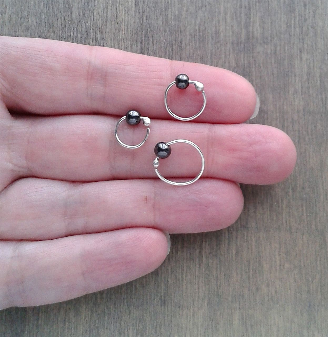 Daith Hoop Earring Rook Earring Small Silver Hematite Hoop - Etsy UK