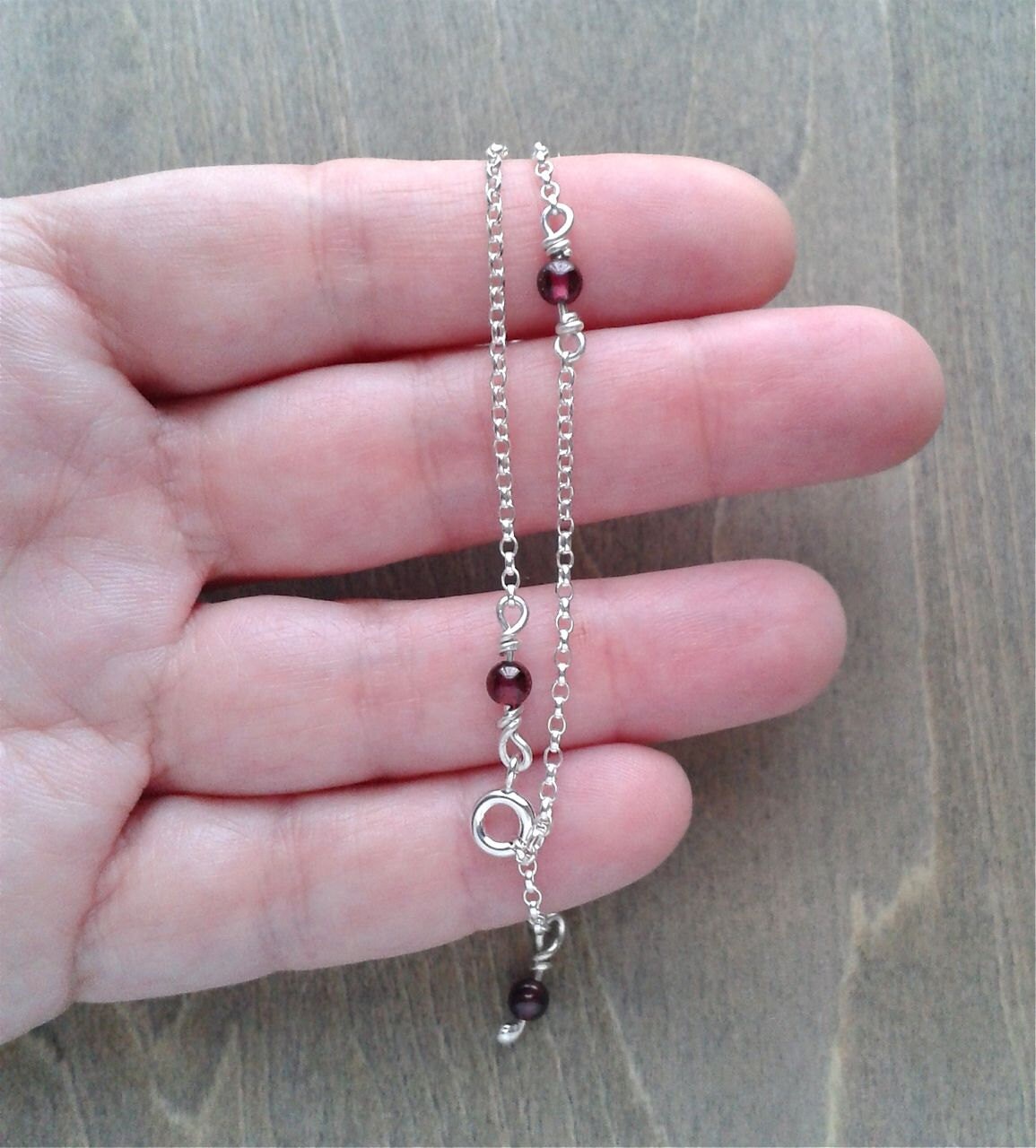 Silver anklet foot jewelry with garnet ankle bracelet | Etsy