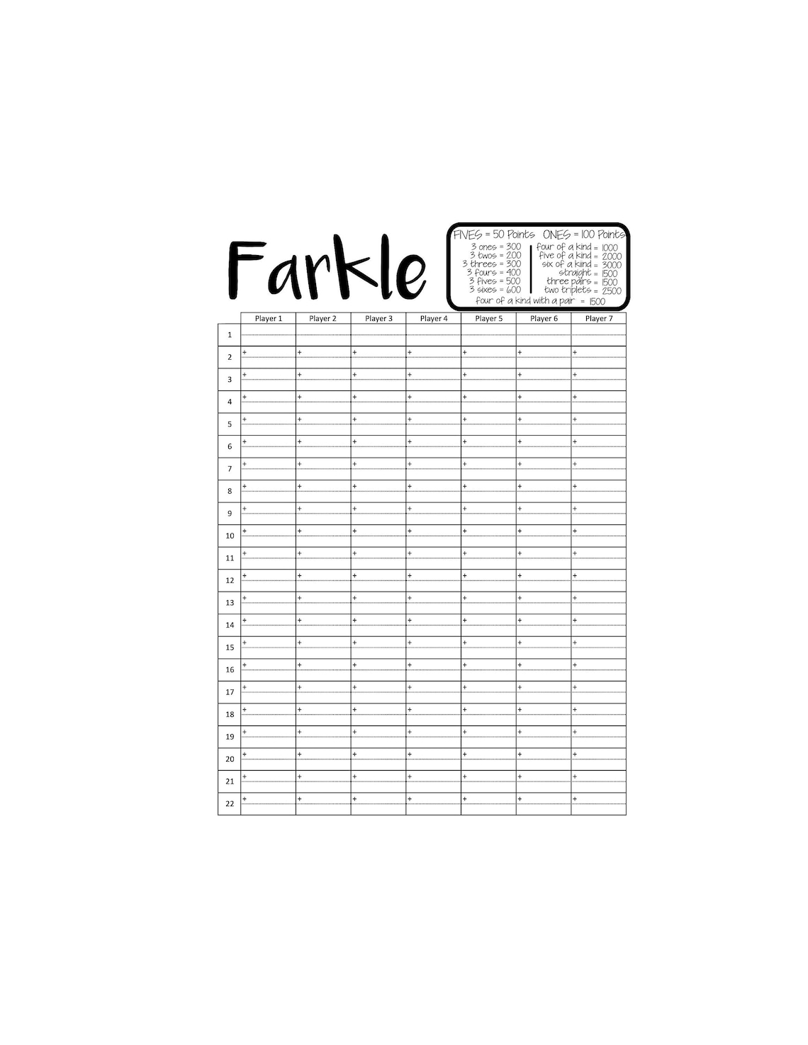 Farkle Score Card Printable File DIY Farkle Scorecard - Etsy Canada