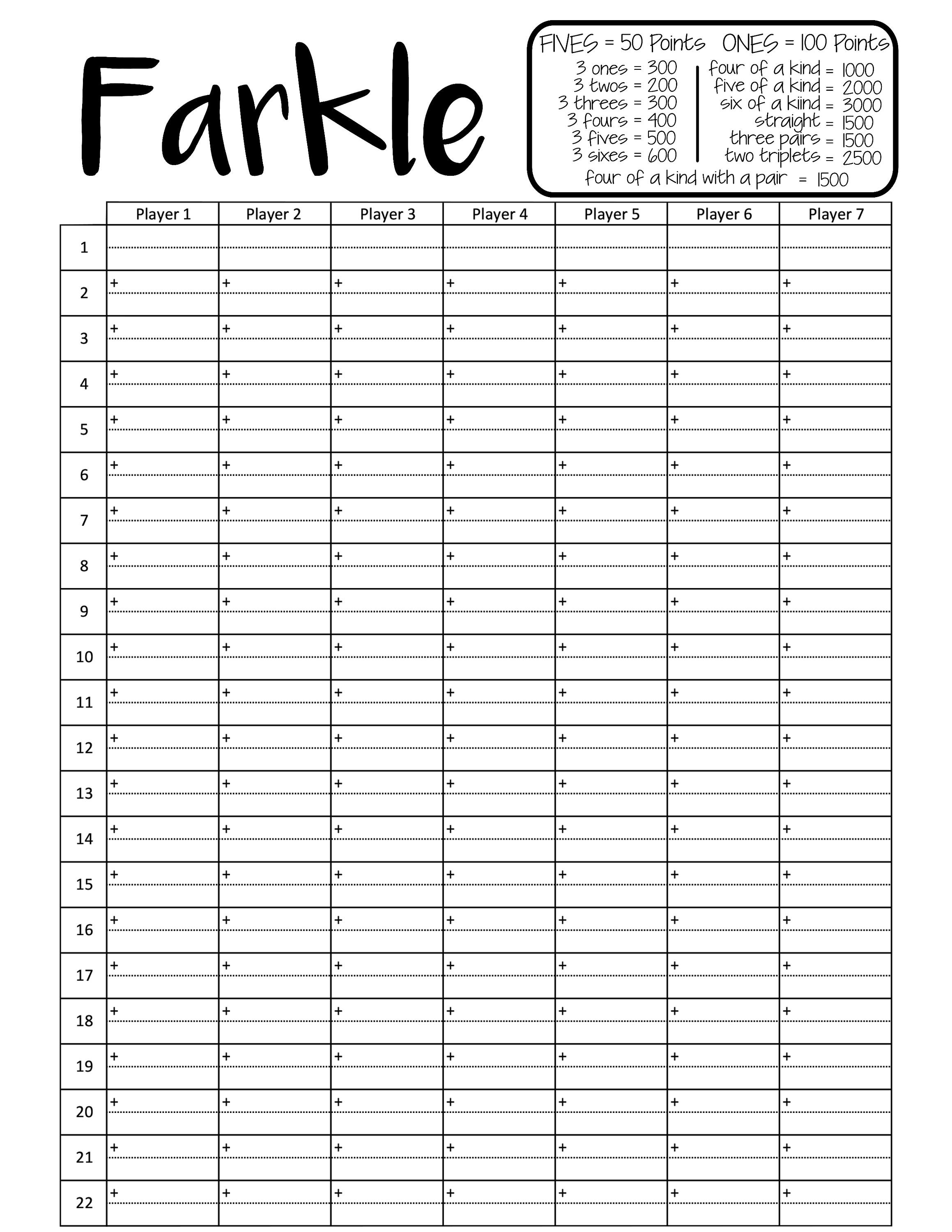 Farkle Score Card Printable File DIY Farkle Scorecard - Etsy Canada