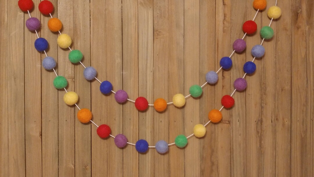 Rainbow Felt Ball Garland, Birthday Party Decorations, Little Kids ...