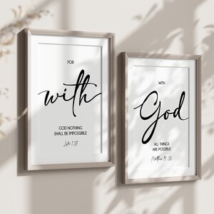 Luke 1:37 Nothing is Impossible With God, Set of 2 Prints, Modern ...