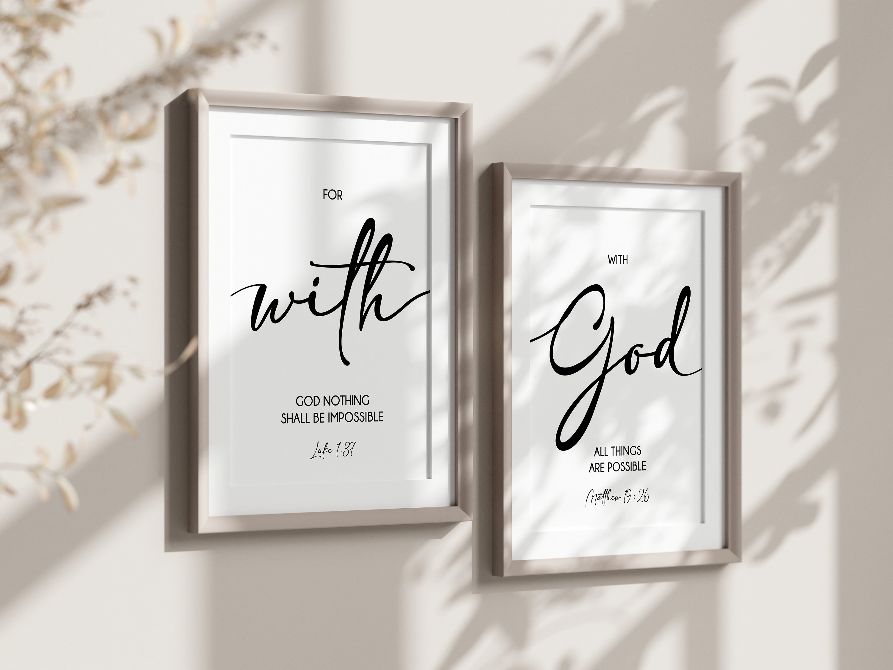 Luke 1:37 Nothing is Impossible With God, Set of 2 Prints, Modern ...