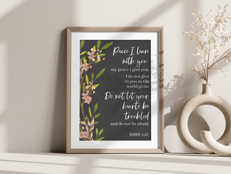 1 John 1:27 Bible Verse Wall Art, Peace, Modern Decor, Floral ...