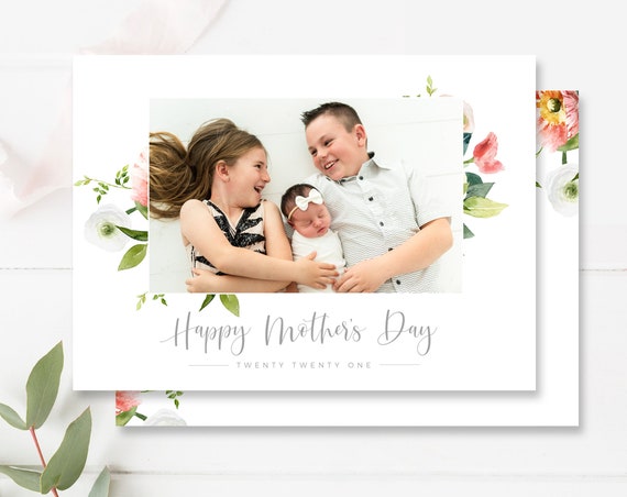 Happy Mother's Day Photo Card Template Floral Card for - Etsy